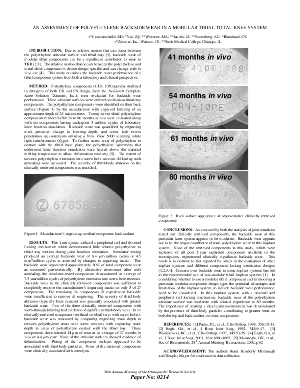 (PDF) An Assessment of Polyethylene Backside Wear in a Modular Tibial ...