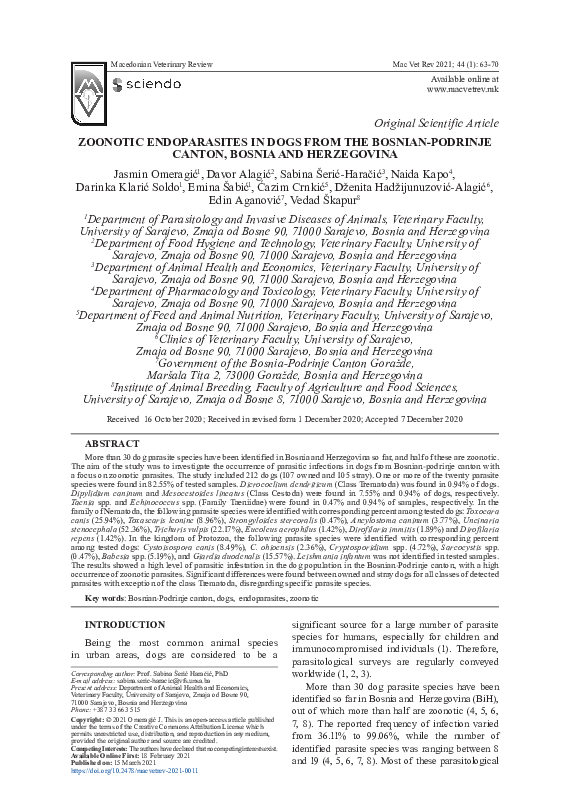 (PDF) Zoonotic Endoparasites in Dogs from the Bosnian-Podrinje Canton ...