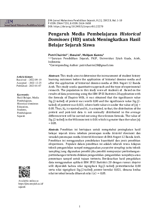 (PDF) Pengaruh Media Pembelajaran Historical Dominoes (HD) untuk Meningkatkan Hasil Belajar ...