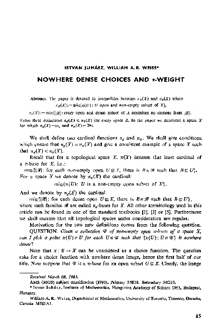 (PDF) Nowhere dense choices and n-weight