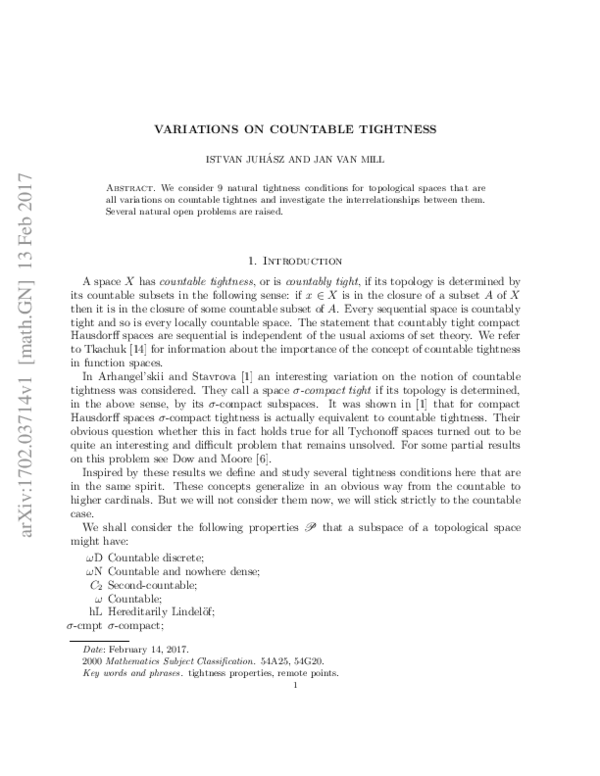 (PDF) Variations on countable tightness