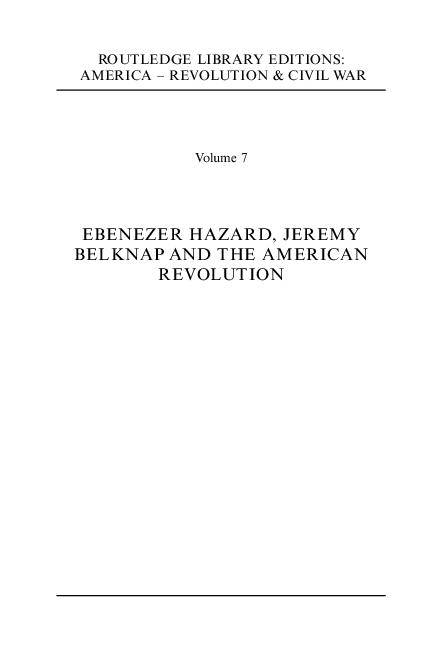 (PDF) Ebenezer Hazard, Jeremy Belknap and the American Revolution