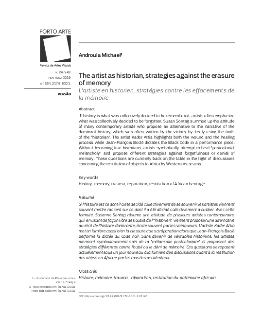 (PDF) The artist as historian, strategies against the erasure of memory ...