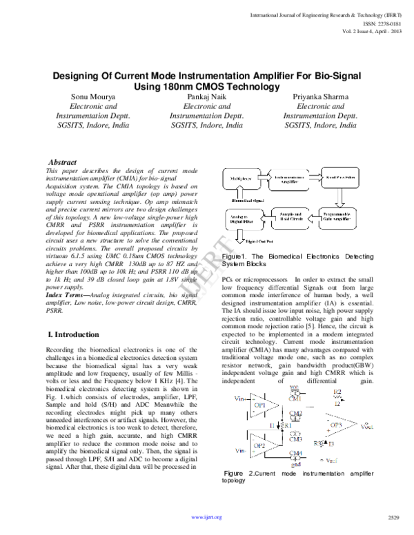 (PDF) Designing Of Current Mode Instrumentation Amplifier For Bio-Signal Using 180nm CMOS Technology
