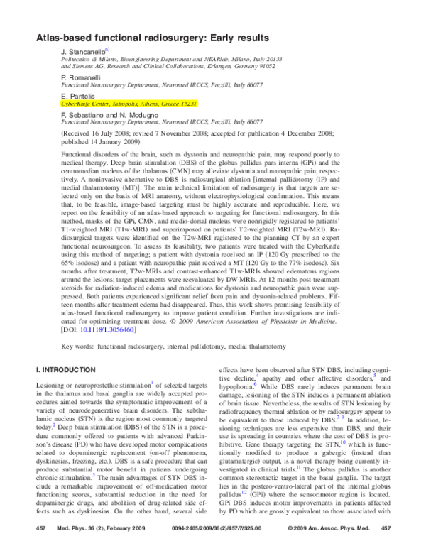 (PDF) Atlas‐based functional radiosurgery: Early results