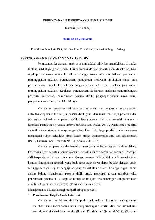 (PDF) PERENCANAAN KESISWAAN ANAK USIA DINI | Jasmani Wati - Academia.edu