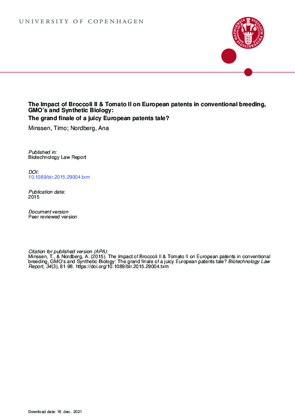 (PDF) The Impact of Broccoli II & Tomatoes II on European Patents in ...