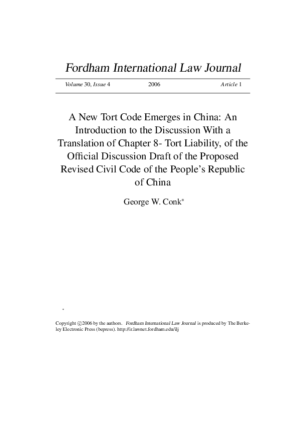 (PDF) A New Tort Code Emerges in China: An Introduction to the ...