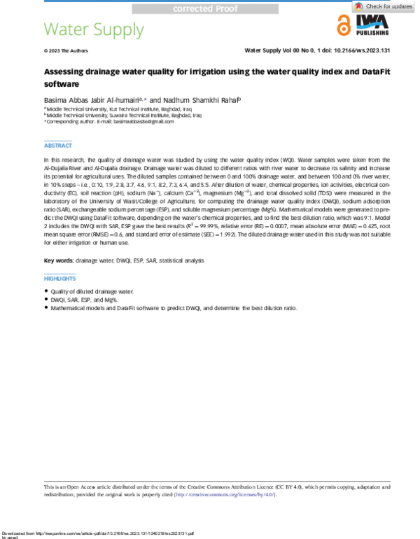 (PDF) Assessing drainage water quality for irrigation using the water ...