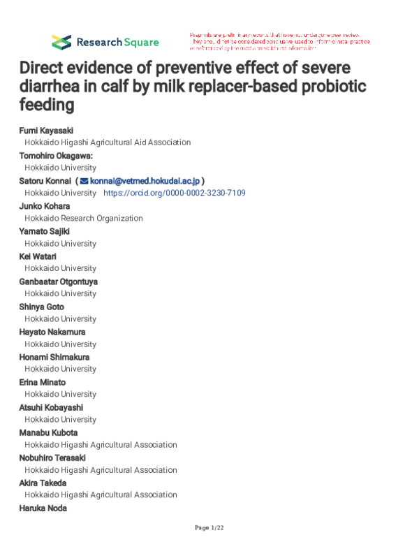 (PDF) Direct evidence of preventive effect of severe diarrhea in calf ...