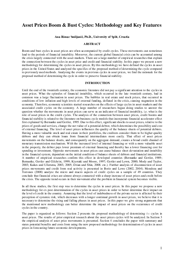 (PDF) Asset Prices Boom & Bust Cycles: Methodology and Key Features