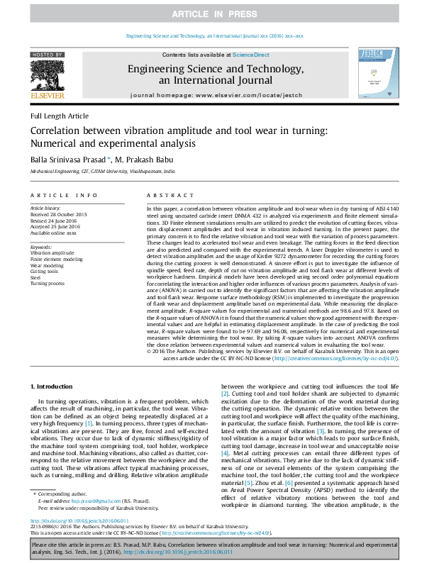 Pdf Correlation Between Vibration Amplitude And Tool Wear In Turning Numerical And