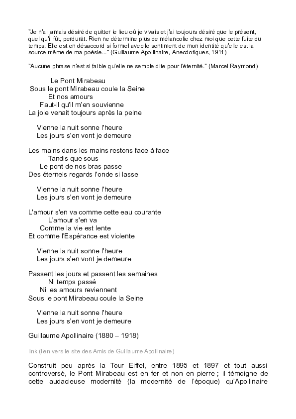 (PDF) Explication et commentaire du poème Le Pont Mirabeau de Guillaume ...