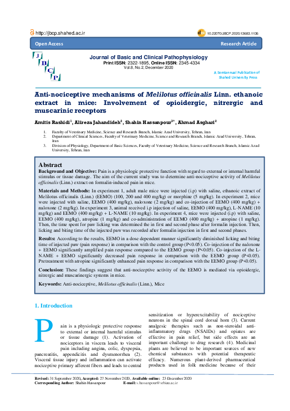 (PDF) Anti-nociceptive mechanisms of Melilotus officinalis Linn ...