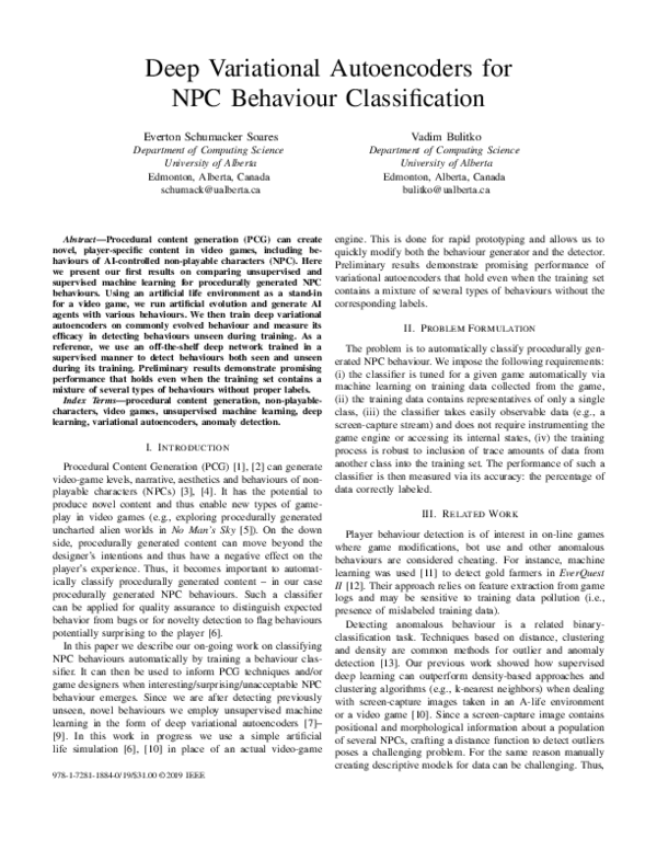 (PDF) Deep Variational Autoencoders for NPC Behaviour Classification