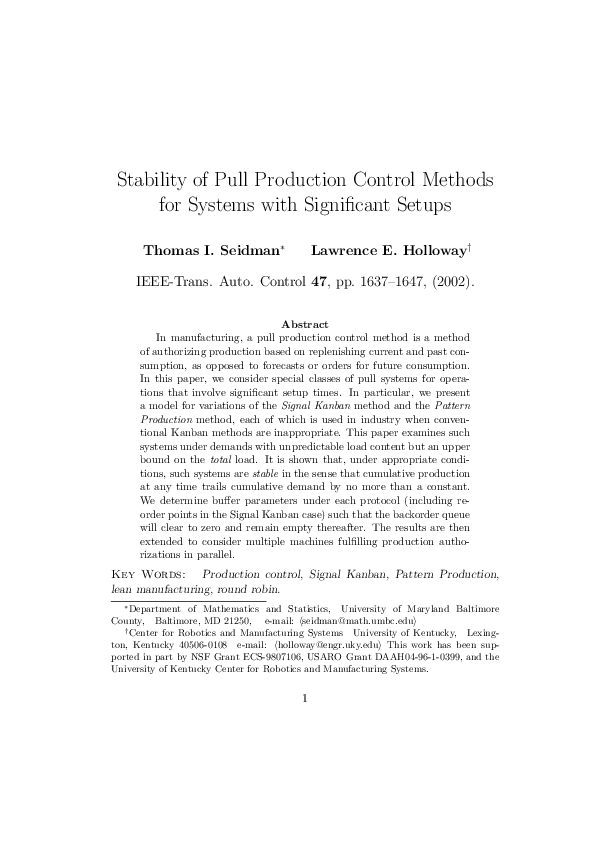 (PDF) Stability of pull production control methods for systems with ...