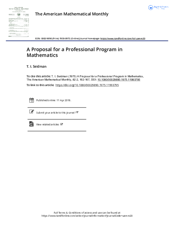 (PDF) A Proposal for a Professional Program in Mathematics