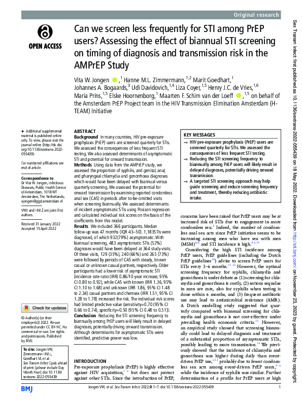 (PDF) Can we screen less frequently for STI among PrEP users? Assessing ...