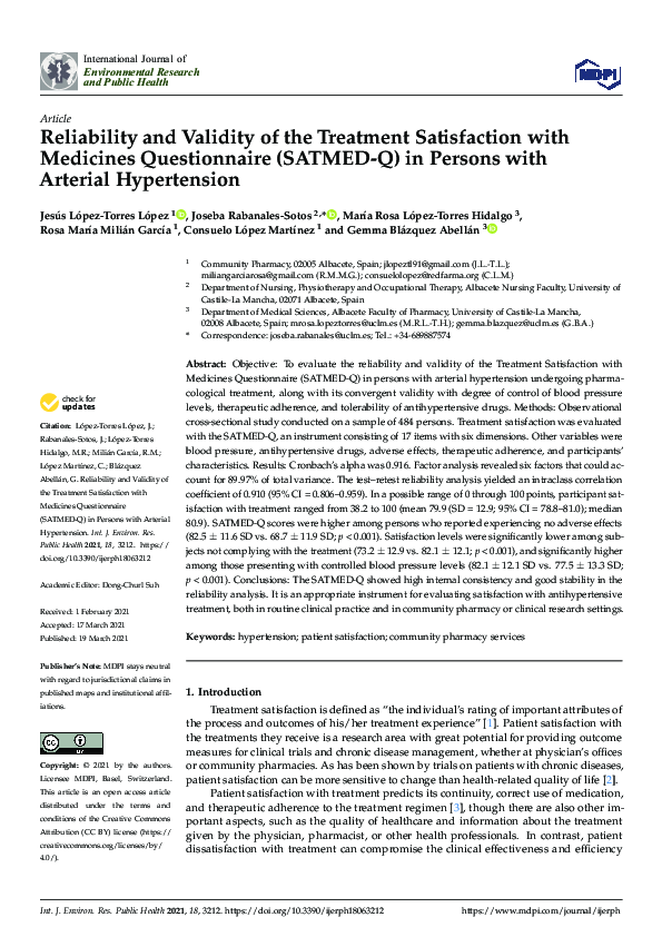 (PDF) Reliability and Validity of the Treatment Satisfaction with Medicines Questionnaire ...
