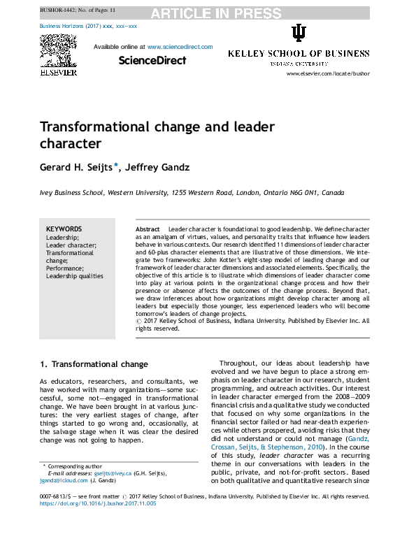(PDF) Transformational change and leader character