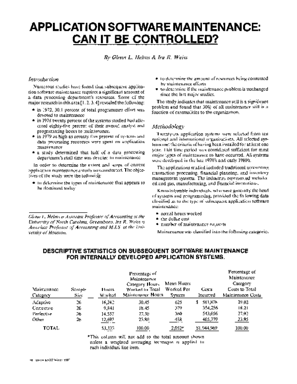 (PDF) Application software maintenance