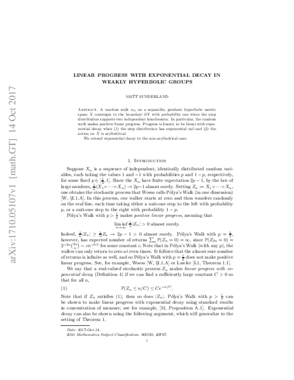 (PDF) Linear progress with exponential decay in weakly hyperbolic groups
