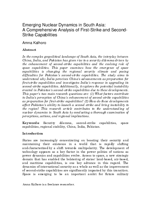 (PDF) Emerging Nuclear Dynamics in South Asia: A Comprehensive Analysis ...