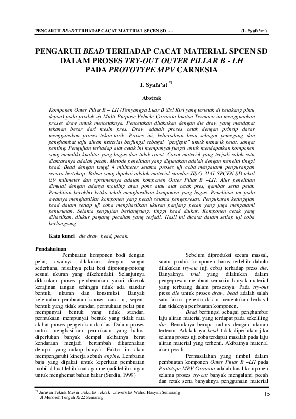 (PDF) Pengaruh Bead Terhadap Cacat Material Spcen SD Dalam Proses Try ...