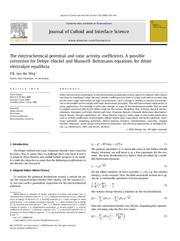 (PDF) The electrochemical potential and ionic activity coefficients. A ...