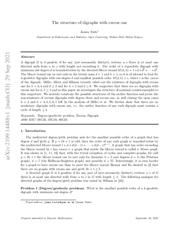 (PDF) The structure of digraphs with excess one