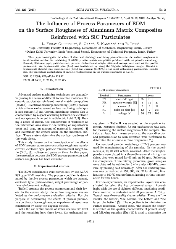 (PDF) The Influence of Process Parameters of EDM on the Surface Roughness of Aluminum Matrix ...