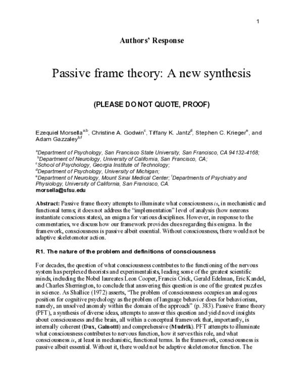 (PDF) Passive frame theory: A new synthesis | Ezequiel Morsella ...