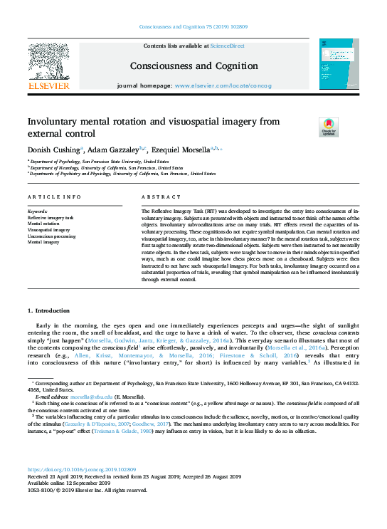 (PDF) Involuntary mental rotation and visuospatial imagery from ...