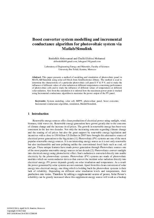 (PDF) Boost converter system modelling and incremental conductance ...