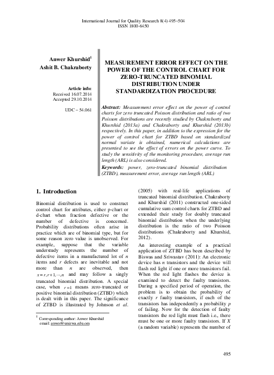 (PDF) Measurement Error Effect on the Power of Control Chart for Doubly ...