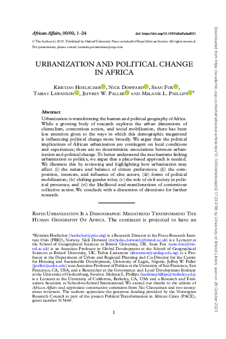 (PDF) URBANIZATION AND POLITICAL CHANGE IN AFRICA