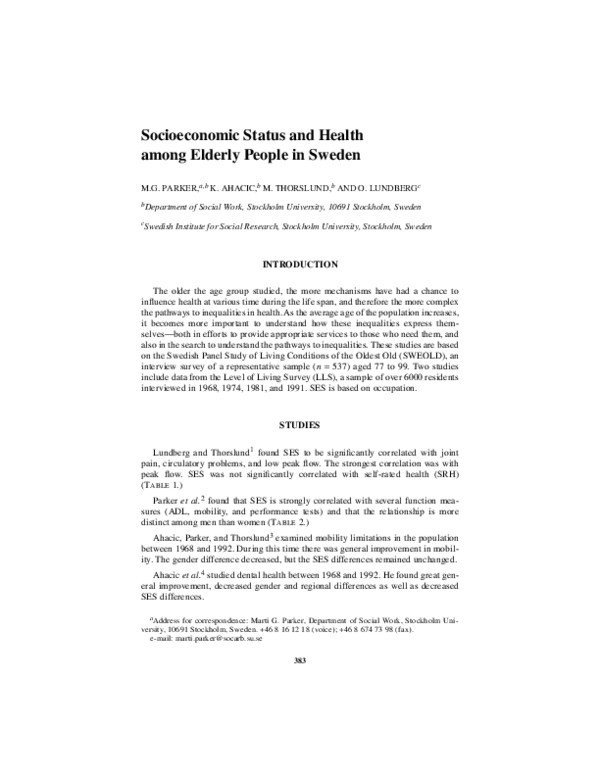 (PDF) Socioeconomic Status and Health among Elderly People in Sweden ...