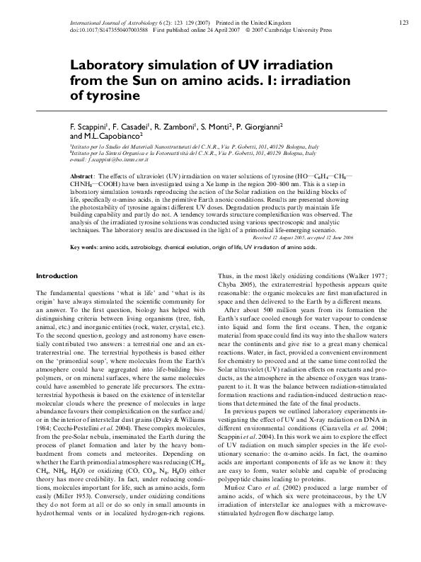 (PDF) Laboratory simulation of UV irradiation from the Sun on amino ...