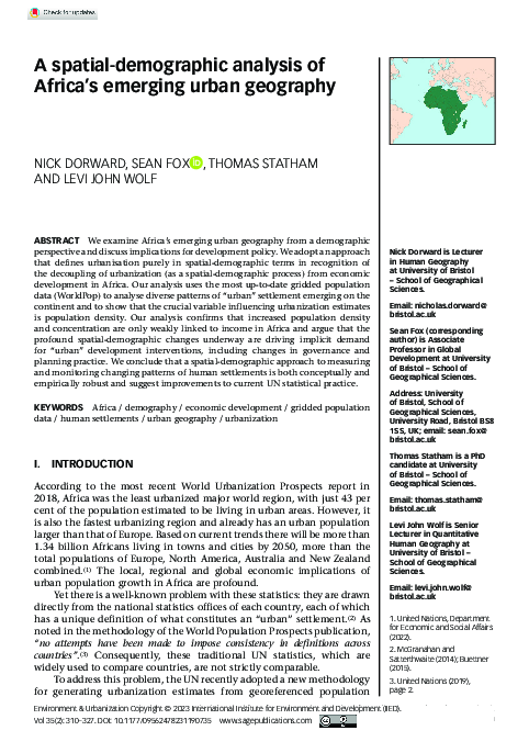 (PDF) A spatial-demographic analysis of Africa's emerging urban geography