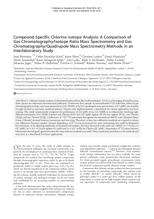 (PDF) Compound-Specific Chlorine Isotope Analysis: A Comparison of Gas Chromatography/Isotope ...