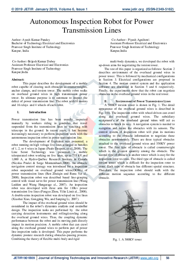 (PDF) Autonomous Inspection Robot for Power Transmission Lines