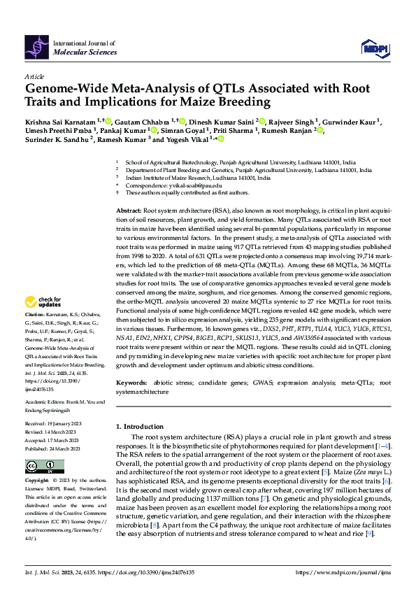 (PDF) Genome-Wide Meta-Analysis of QTLs Associated with Root Traits and ...