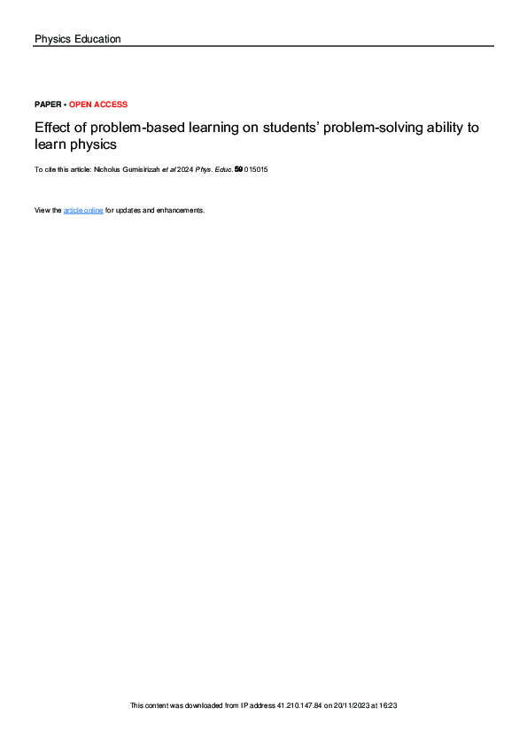 (PDF) Effect of problem-based learning on students' problem-solving ability to learn physics