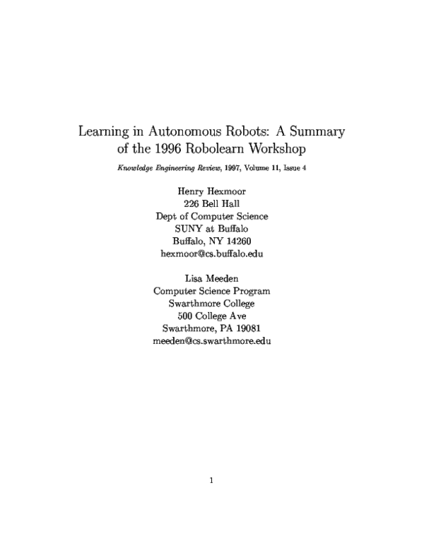 (PDF) Learning in Autonomous Robots: A Summary