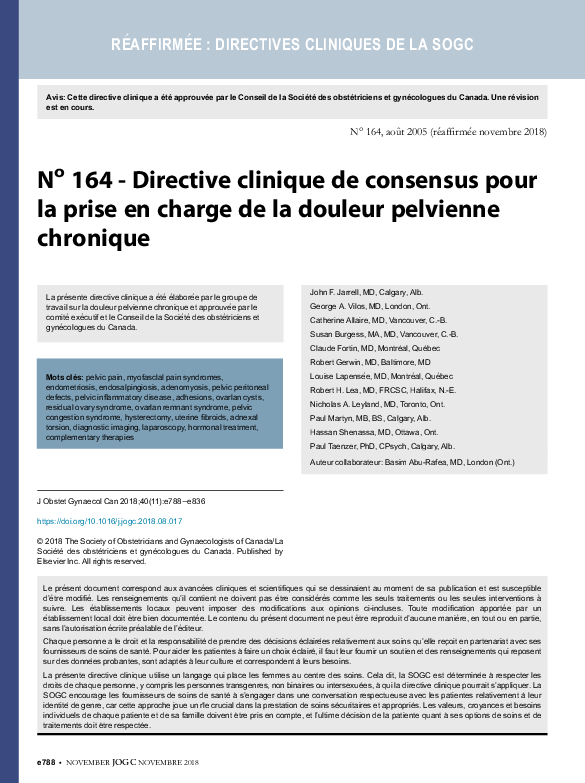 (PDF) No 164 - Directive clinique de consensus pour la prise en charge de la douleur pelvienne ...