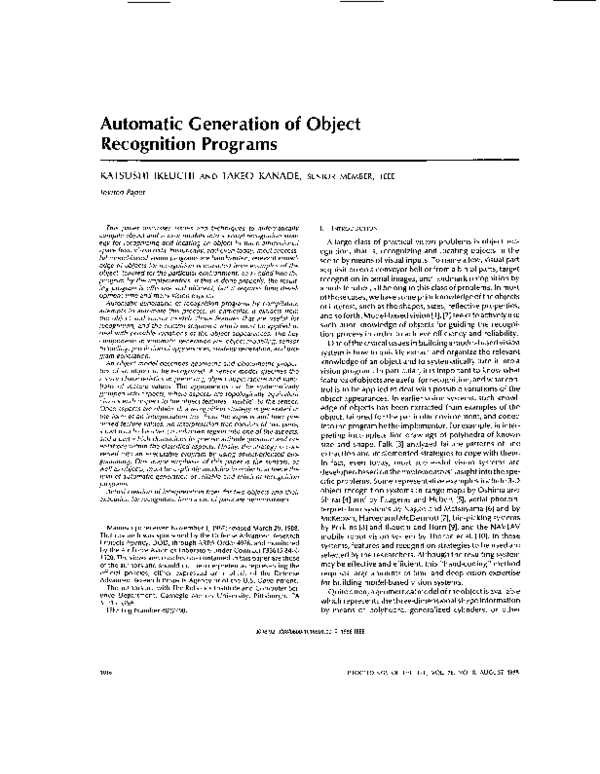 (PDF) Automatic generation of object recognition programs
