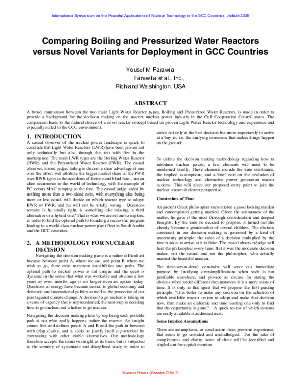 (PDF) Comparing boiling and pressurised water reactors versus novel ...
