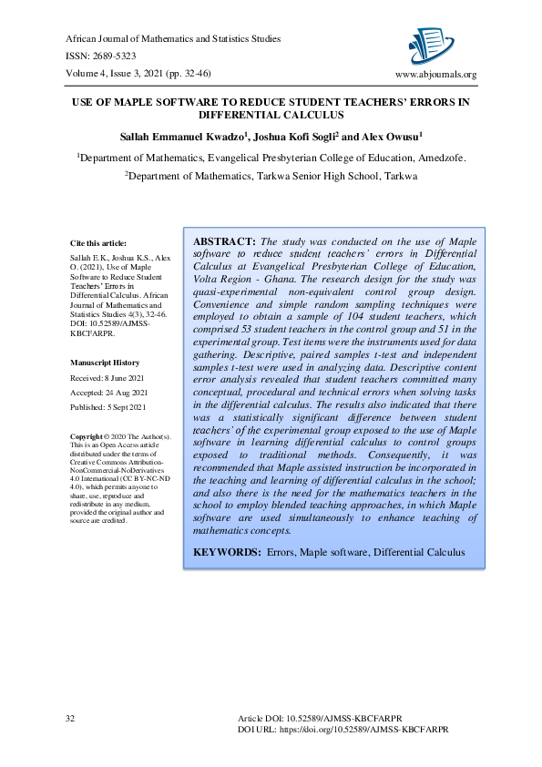 (PDF) Use of Maple Software to Reduce Student Teachers’ Errors in ...