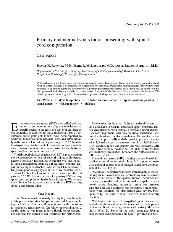 (PDF) Primary endodermal sinus tumor presenting with spinal cord compression | Leland Albright ...