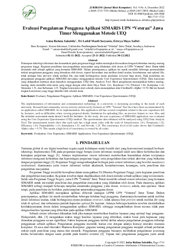 (PDF) Evaluasi Pengalaman Pengguna Aplikasi SIMARIS UPN “Veteran” Jawa ...